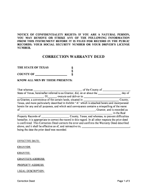 Texas Correction Deed - Fill Online, Printable, Fillable, Blank | pdfFiller