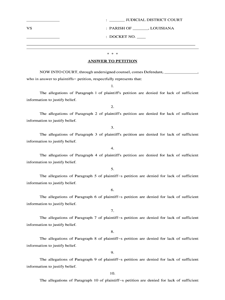 Louisiana answer petition: Fill out & sign online | DocHub