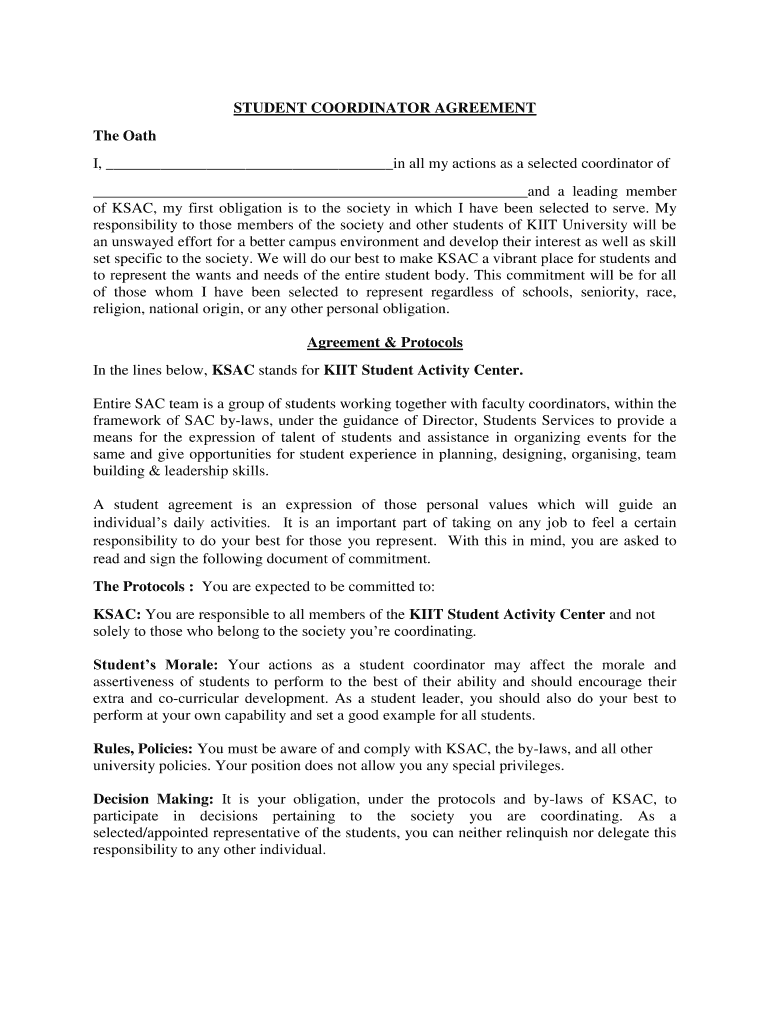 Fillable Online Instructor, SI Leader Agreement Form Fax Email Print - pdfFiller