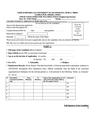 Fillable Online Application Form for Teaching Posts (Engineering ... - VSSUT Fax Email Print ...