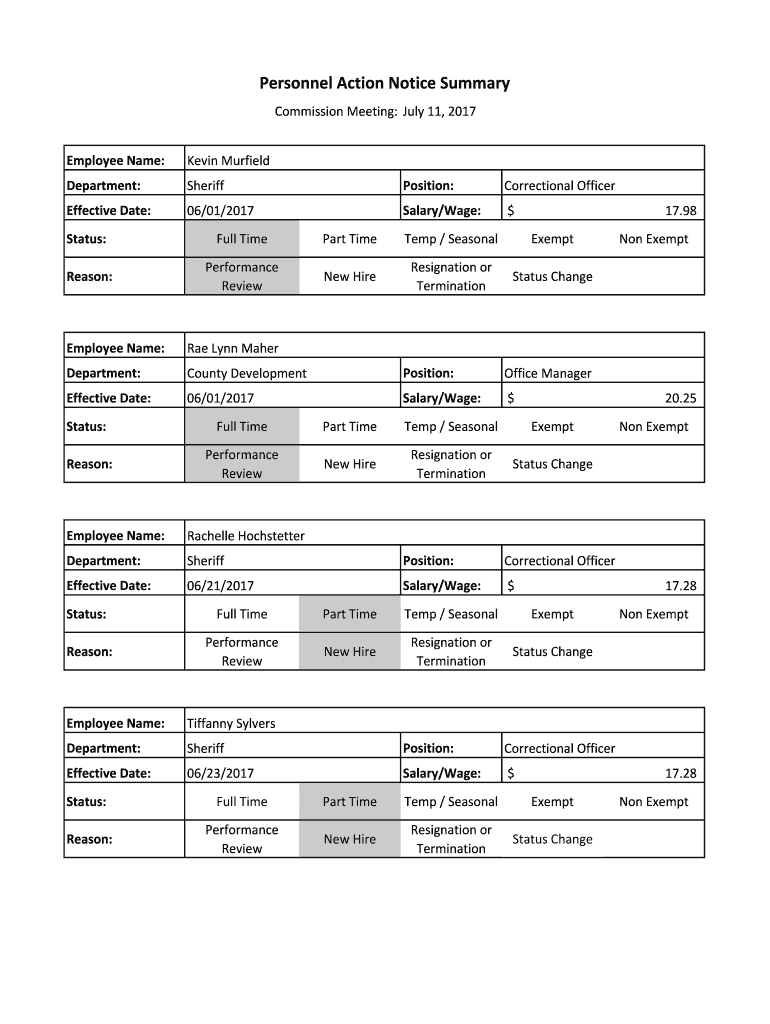 Fillable Online Personnel Action Notice Form.xlsx Fax Email Print ...