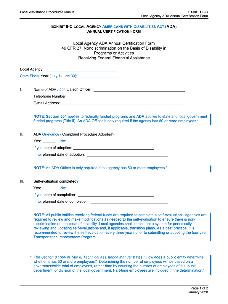 Fillable Online dot ca LAPM Chapter 9 - EXHIBIT 9-C LOCAL AGENCY ...