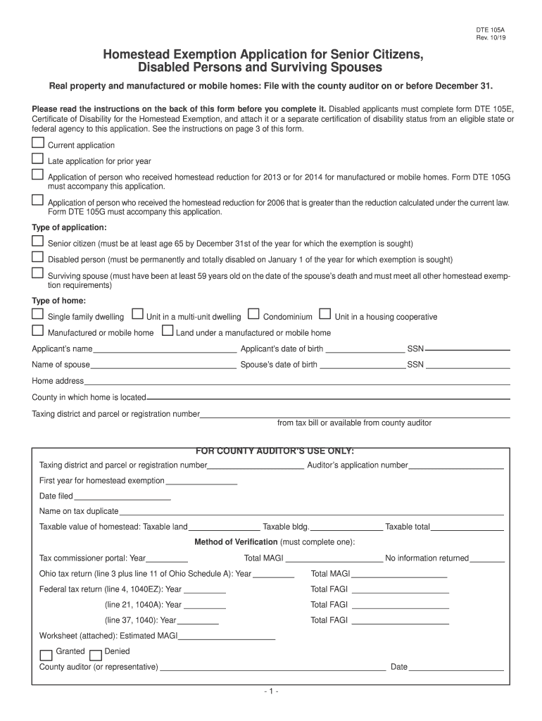Fillable Online Ohio Homestead Exemption Application for Senior ...