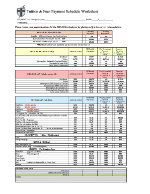 Fillable Online Tuition & Fees Payment Schedule Worksheet Fax Email ...