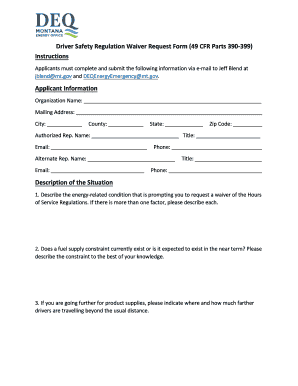 Fillable Online deq mt Driver Safety Regulation Waiver Request Form (49 ...