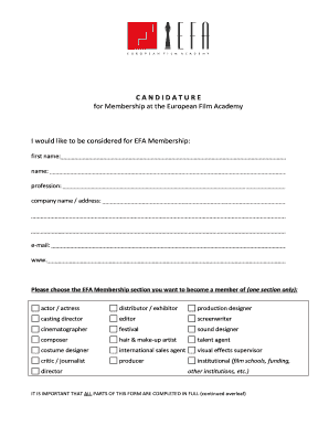Fillable Online EFA Membership application form - European Film Academy ...