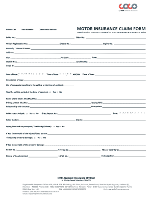 Fillable Online Motor Claim Form Ver 9 - 17 04 17 - New Logo.cdr Fax ...