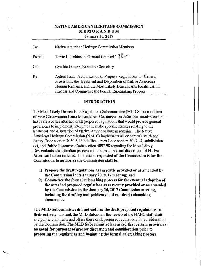 Fillable Online Native American Heritage Commission Memorandum. Native ...
