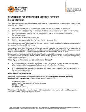Fillable Online nt gov Commissioner for Oaths - application form Fax ...