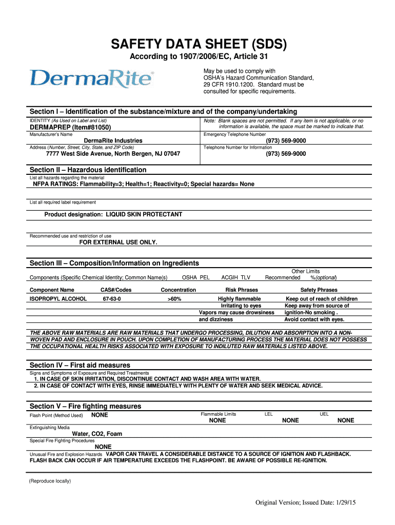 Fillable Online safety data sheet (sds) - Grove Medical Fax Email Print ...