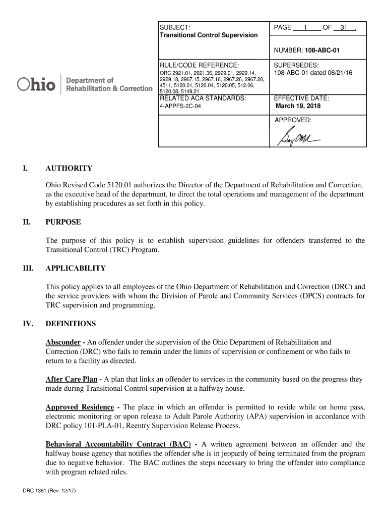 Fillable Online drc ohio 108-ABC-01 - Ohio Department of Fax Email ...