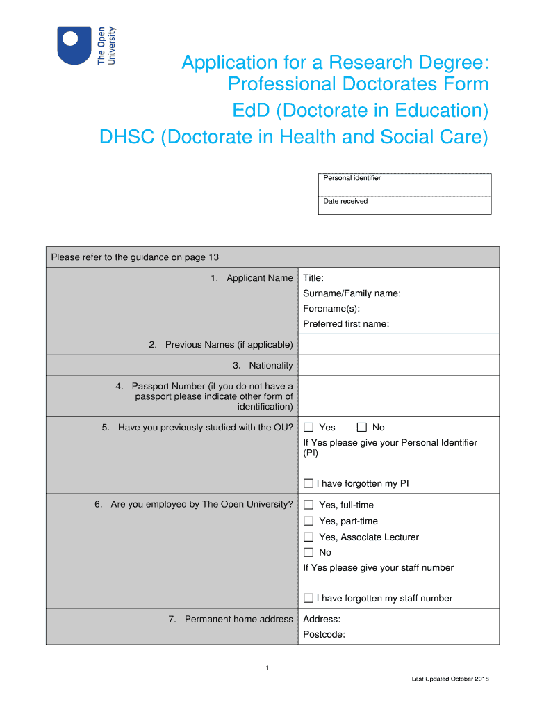 Fillable Online Professional Doctorates Form EdD (Doctorate in ...