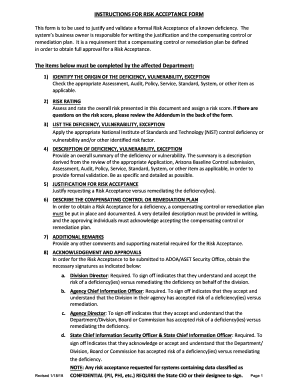 Fillable Online INSTRUCTIONS FOR RISK ACCEPTANCE FORM The items below ...