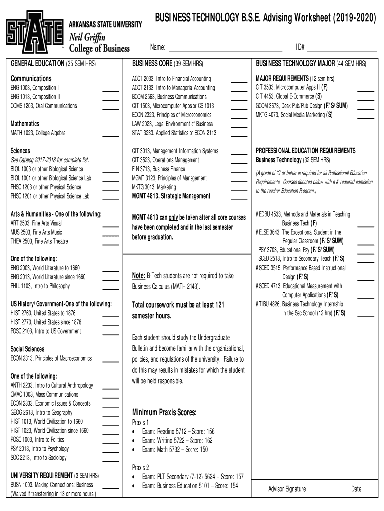 Fillable Online Advising Worksheet (2019-2020) Fax Email Print - pdfFiller