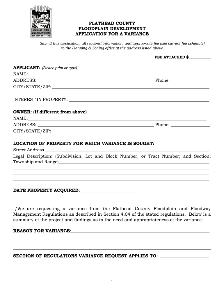 Fillable Online flathead mt FLATHEAD COUNTY FLOODPLAIN DEVELOPMENT APPLICATION FOR A ... Fax ...