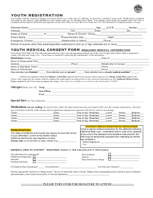 Fillable Online YOUTH REGISTRATION & MEDICAL CONSENT FORM Fax Email ...