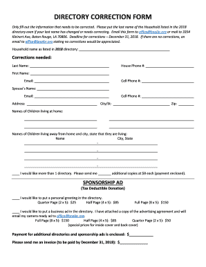 Fillable Online DIRECTORY CORRECTION FORM Fax Email Print - pdfFiller