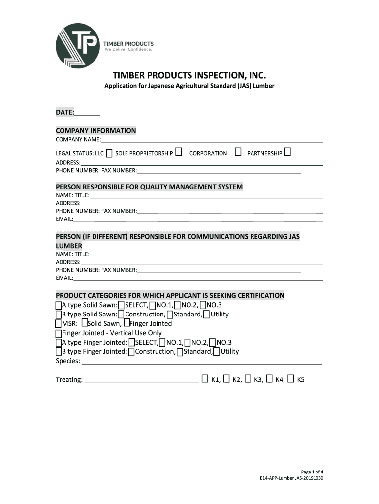 Fillable Online Application for Japanese Agricultural Standard (JAS ...