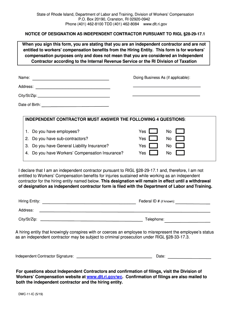Fillable Online DWC-11-IC - Rhode Island Department of Labor and ...