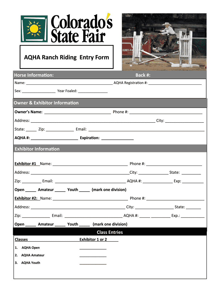 Fillable Online AQHA Ranch Riding Entry Form Fax Email Print - pdfFiller