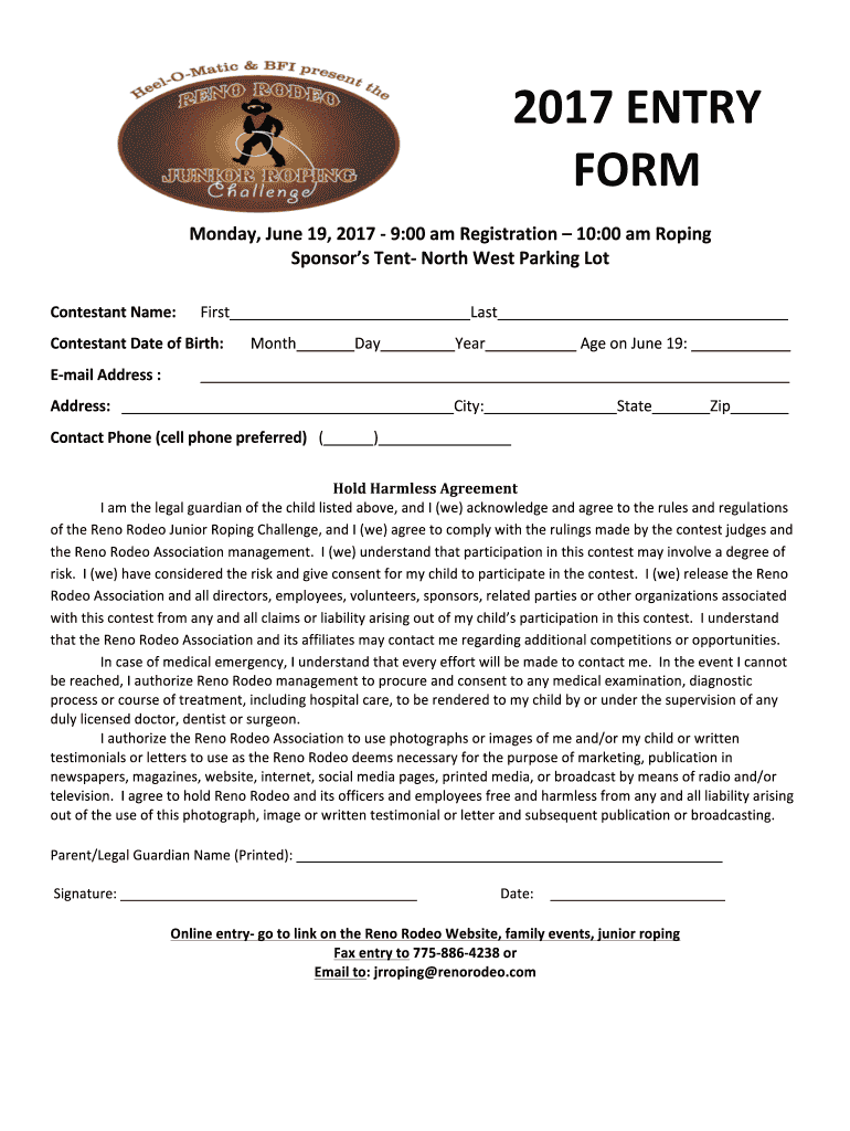Fillable Online 2017 JUNIOR ROPING CHALLENGE ENTRY FORM Fax Email Print ...
