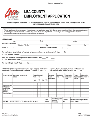 Fillable Online LEA COUNTY EMPLOYMENT APPLICATION Fax Email Print ...
