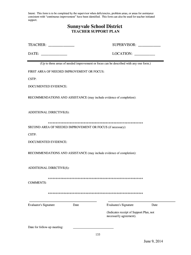 Fillable Online TEACHER SUPPORT PLAN Fax Email Print - pdfFiller