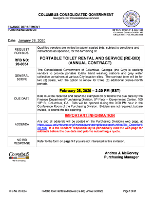 Fillable Online portable toilet rental and service (re-bid) (annual ...