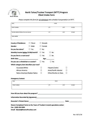 Fillable Online North Tahoe/Truckee Transport (NTTT) Program Client ...