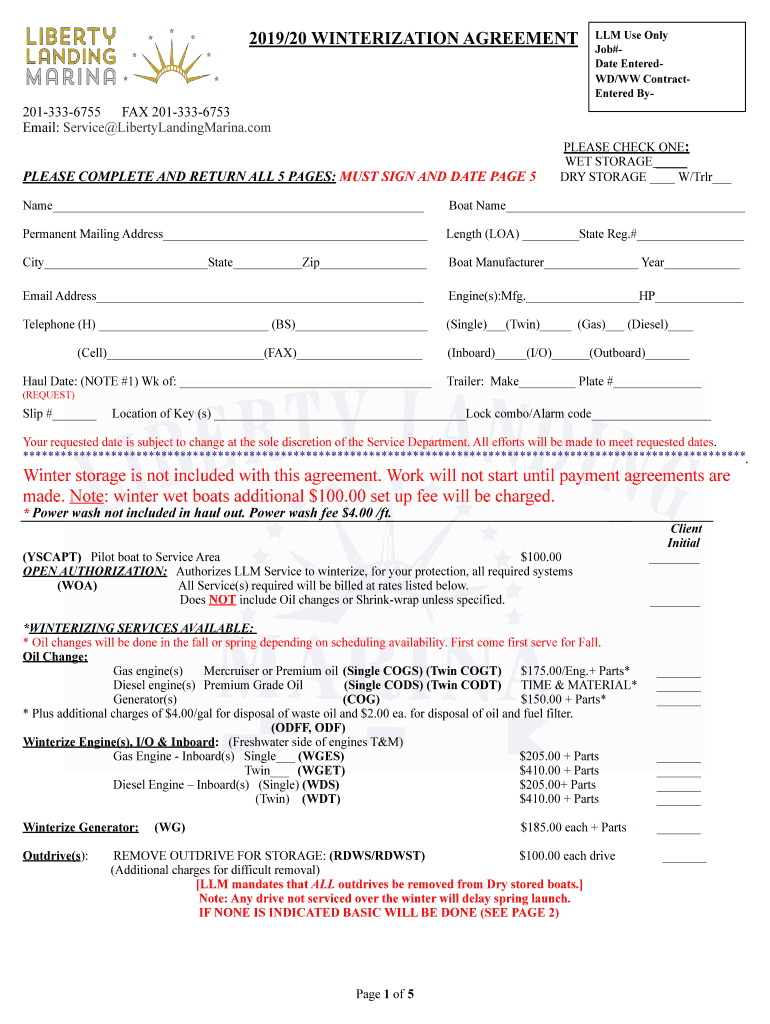 Fillable Online Winterization Form - Eagle Point Marina Fax Email Print ...
