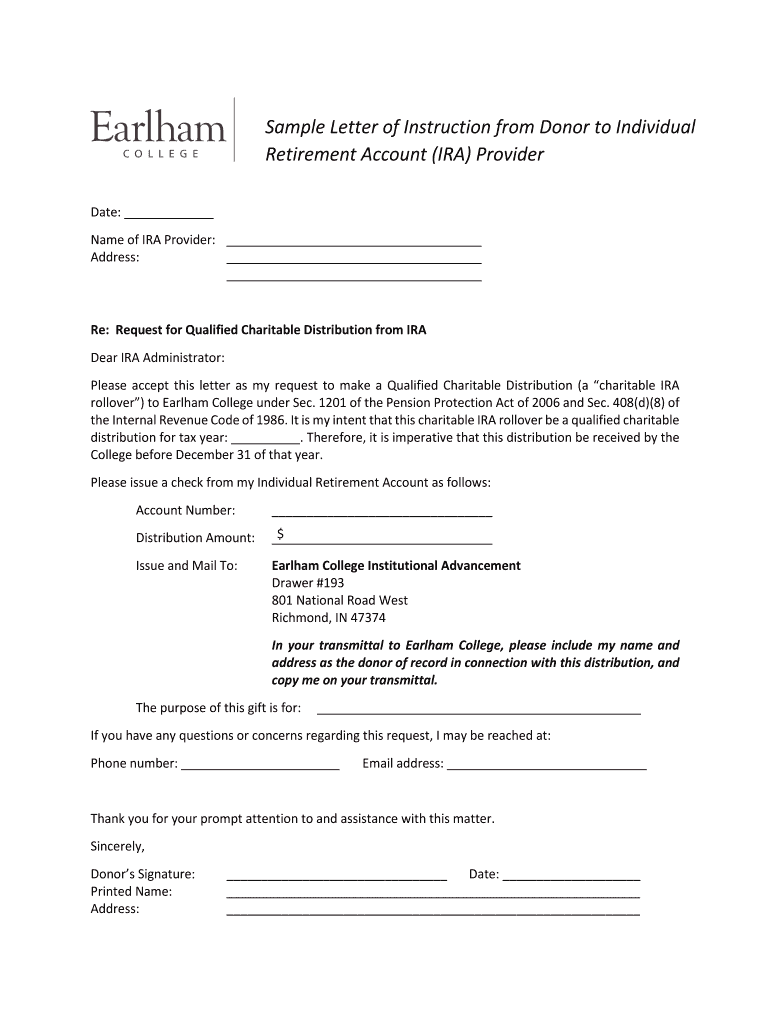 Fillable Online Sample Letter of Instruction from Donor to Individual ...