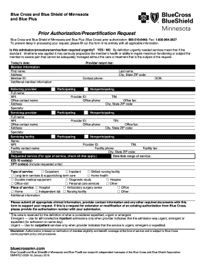 Fillable Online Prior Authorization/Precertification Request - MN BCBS ...