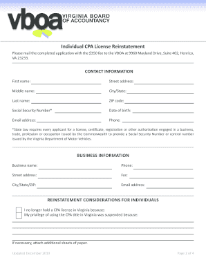 Fillable Online boa virginia Individual CPA License Reinstatement Form ...