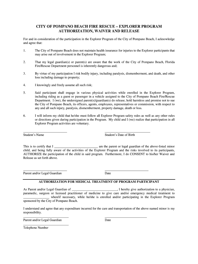 Fillable Online Pompano Beach Fire Rescue Explorer Program - City of ... Fax Email Print - pdfFiller