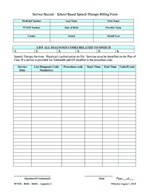 Fillable Online Service Record School Based Speech Therapy Billing Form ...