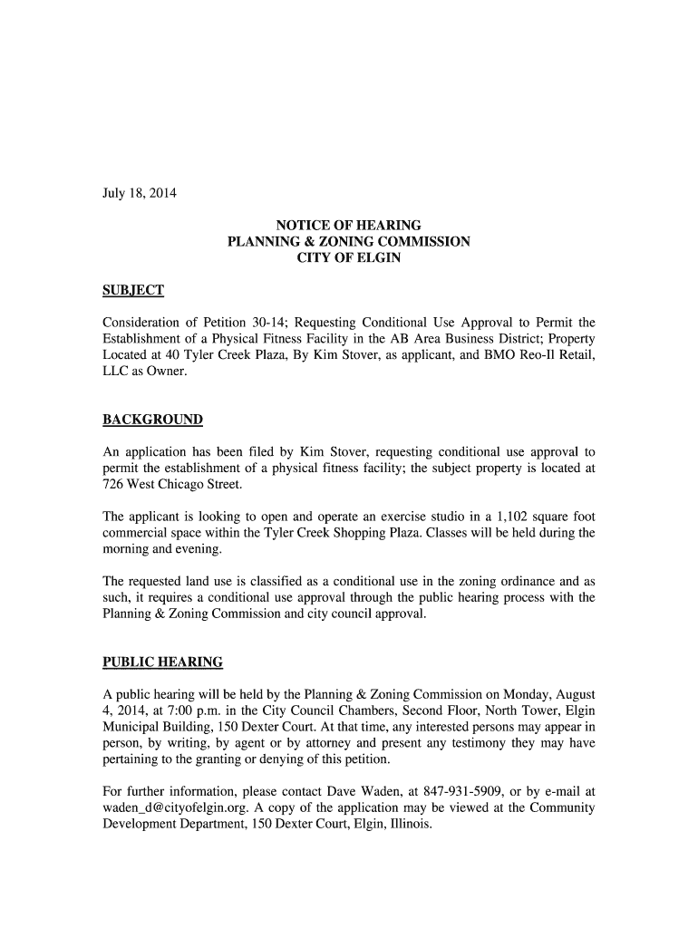 Fillable Online NOTICE OF HEARING ON APPLICATION FOR CONDITIONAL USE ...