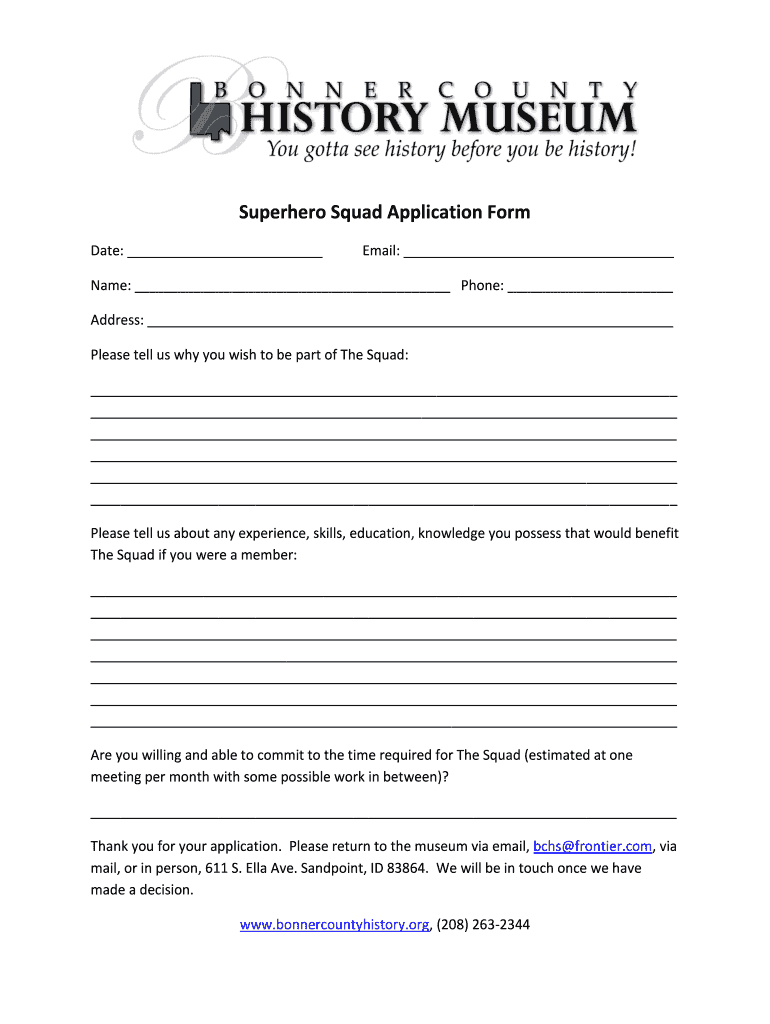 Fillable Online Superhero Squad Application Form Fax Email Print ...