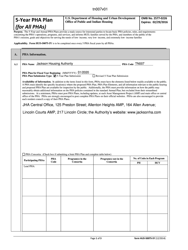 Fillable Online The 5-Year and Annual PHA Plans provide a ready source ...