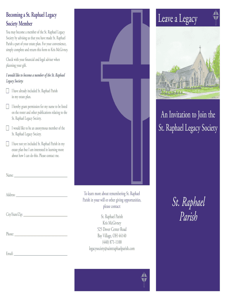Fillable Online Becoming a St. Raphael Legacy Leave a Legacy Society ...