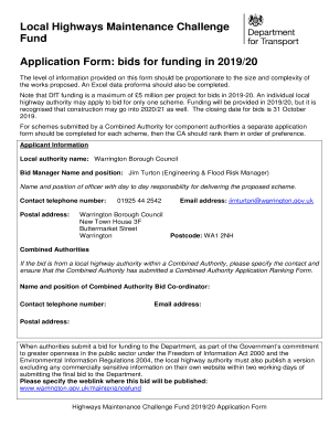 Fillable Online Application Form: bids for funding in 2019/20 Fax Email ...