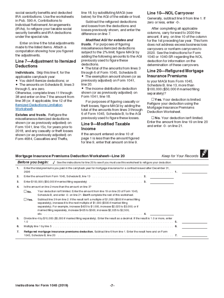 Fillable Online 2020 instructions 1045 form Fax Email Print - pdfFiller