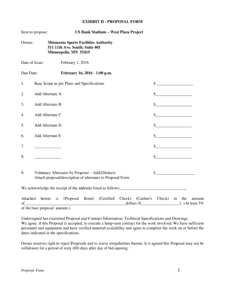 Fillable Online EXHIBIT H - PROPOSAL FORM Fax Email Print - pdfFiller