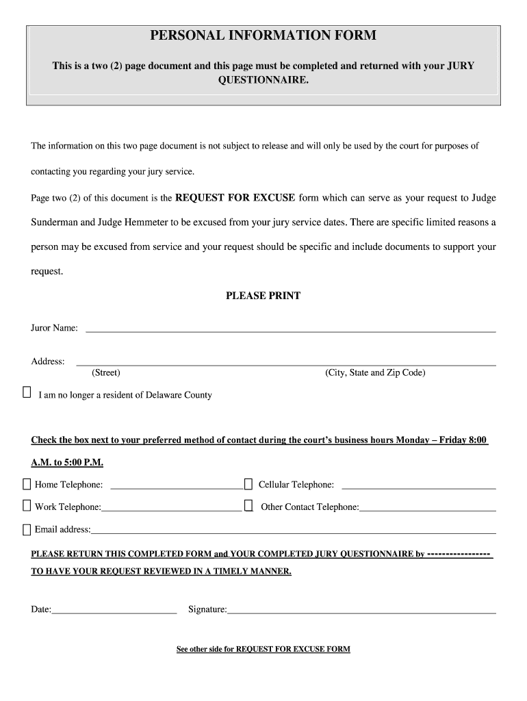 Fillable Online PERSONAL INFORMATION FORM - Municipal Court Fax Email ...