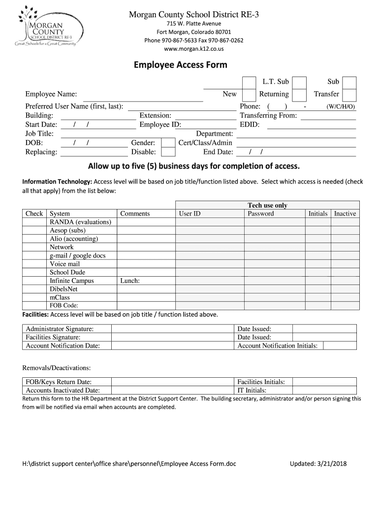 Fillable Online 715 W. Platte Avenue www.morgan.k12.co.us Employee ...