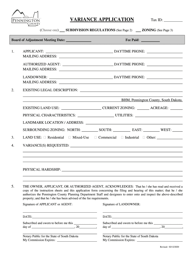 Fillable Online VARIANCE APPLICATION Tax ID - docs.pennco.org Fax Email Print - pdfFiller
