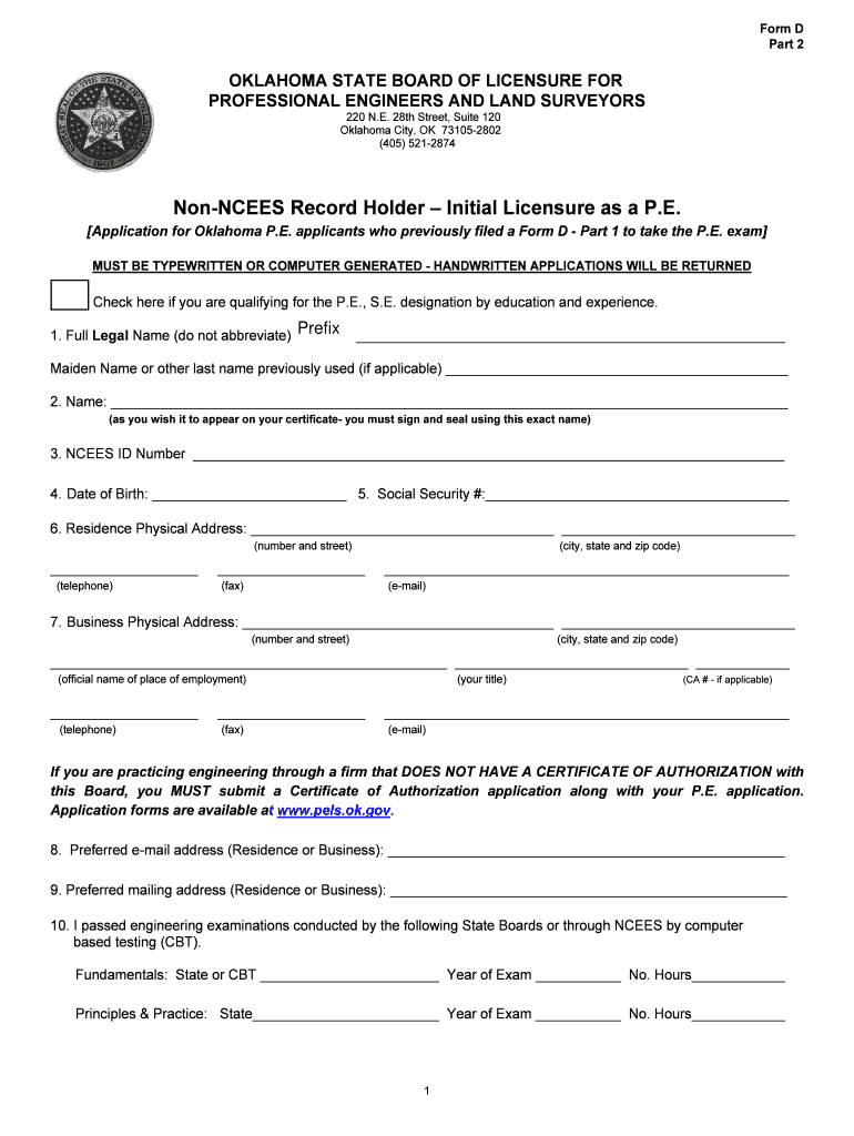 Fillable Online Form DPart 2WO NCEES RecordOct 2018Final.doc Fax Email ...