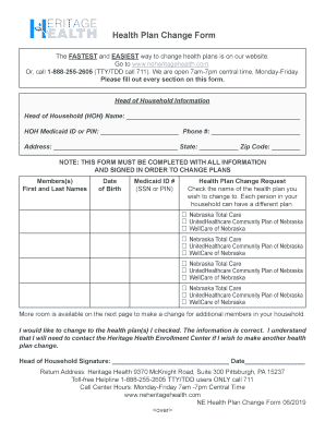 Fillable Online dhhs ne Health Plan Change Form Fax Email Print - pdfFiller