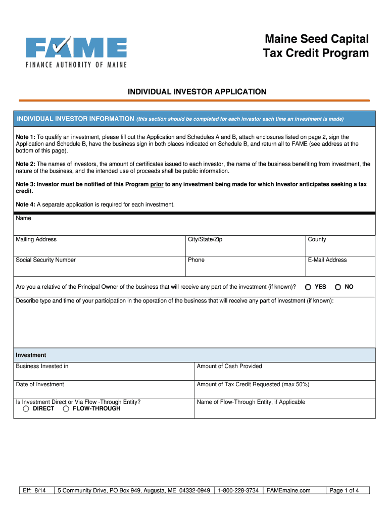 Fillable Online Maine Seed Capital Tax Credit Individual Investor ...