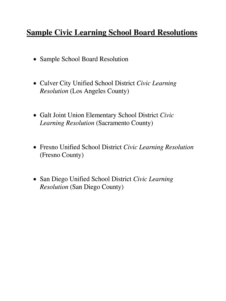 Fillable Online Sample Civic Learning School Board Resolutions Fax ...