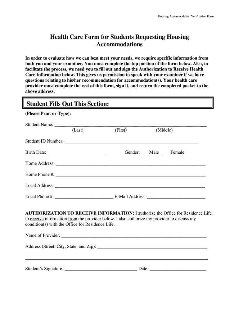 Fillable Online Housing Accommodation Verification Form Fax Email Print ...